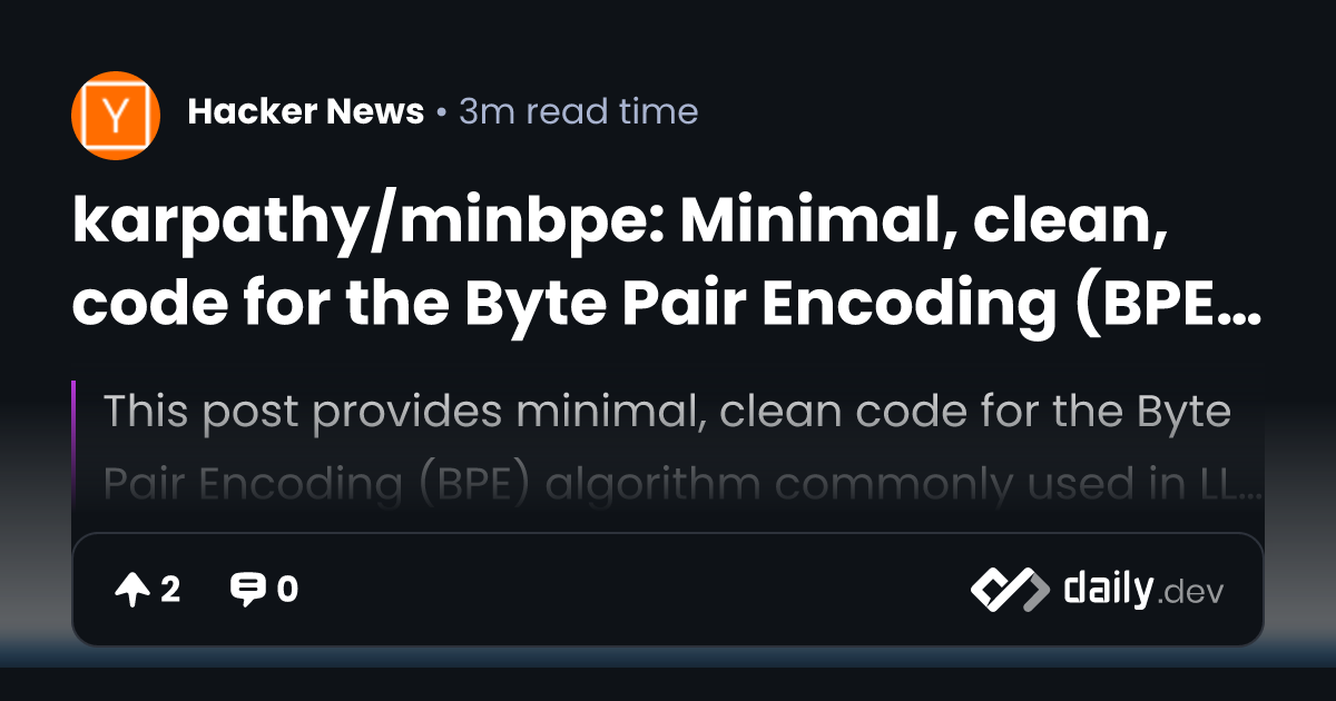 karpathy/minbpe: Minimal, clean, code for the Byte Pair Encoding (BPE ...