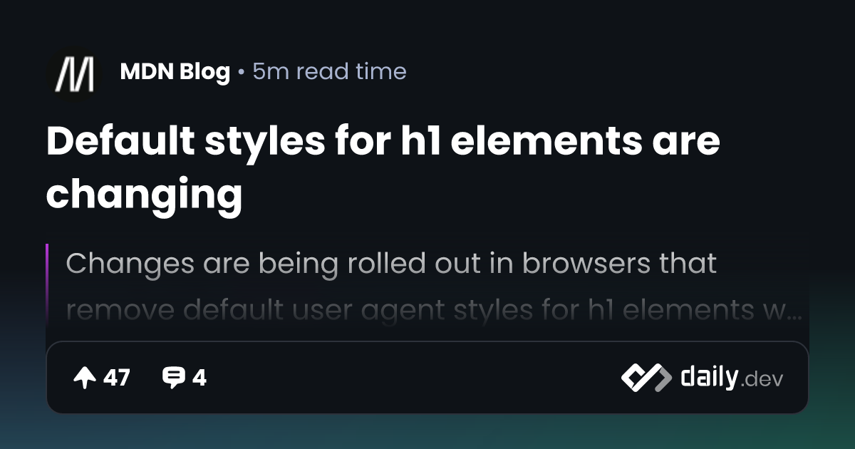 Default styles for h1 elements are changing | daily.dev