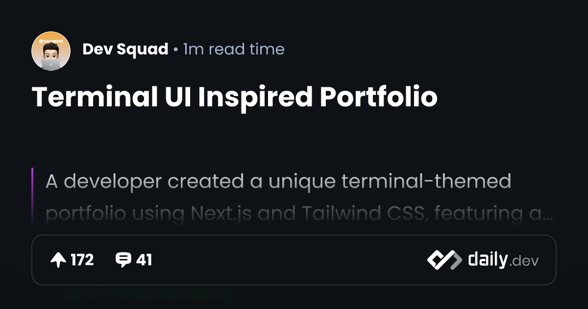 Terminal UI Inspired Portfolio | daily.dev
