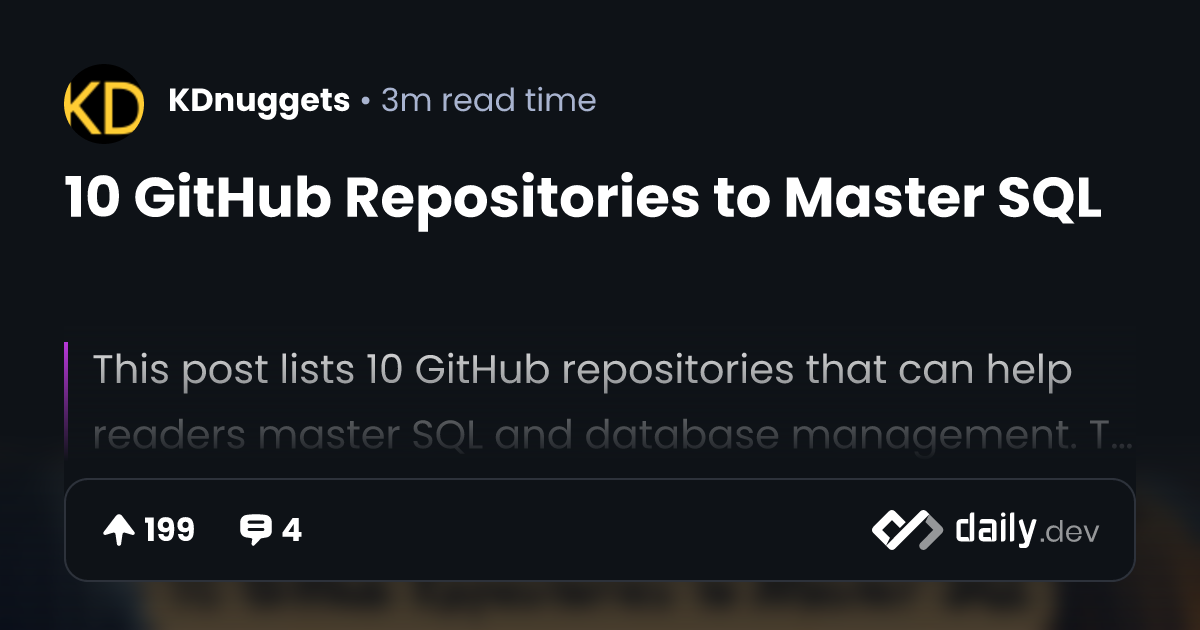 10 GitHub Repositories to Master SQL | daily.dev