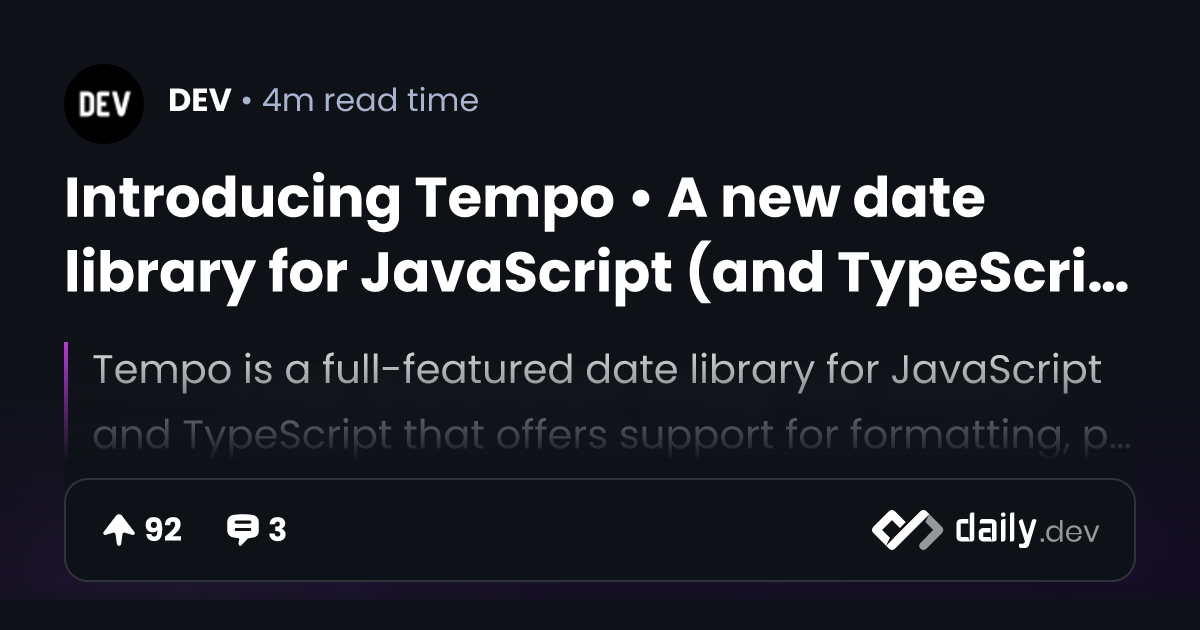 Introducing Tempo • A new date library for JavaScript (and TypeScript ...