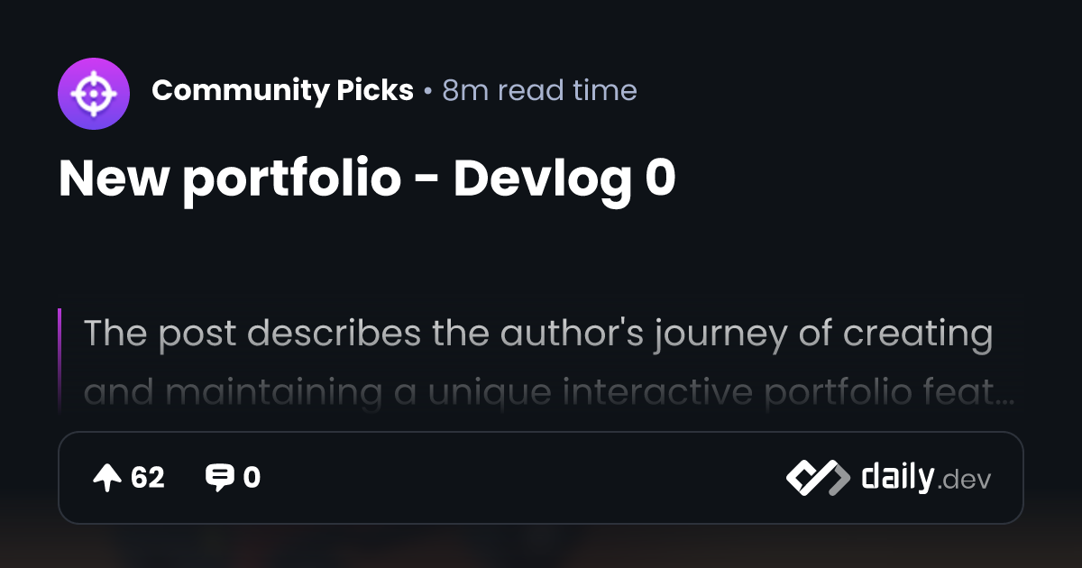 New Portfolio Devlog 0 Daily Dev