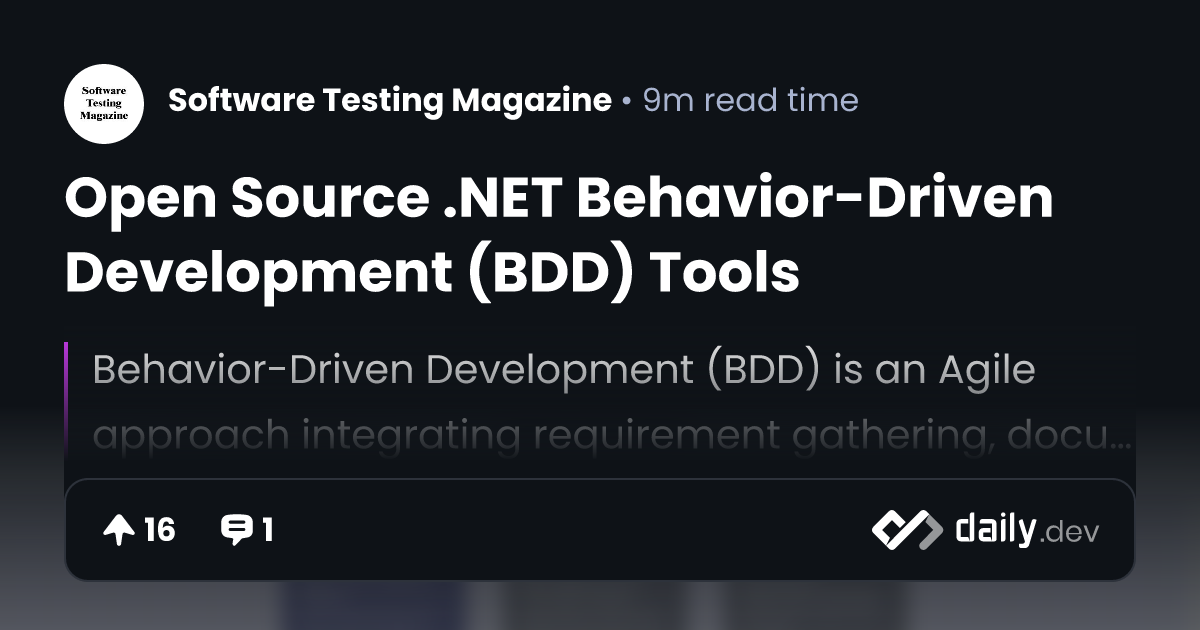 Open Source Net Behavior Driven Development Bdd Tools Daily Dev