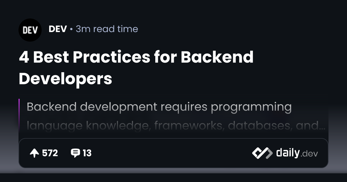 4 Best Practices For Backend Developers Daily Dev