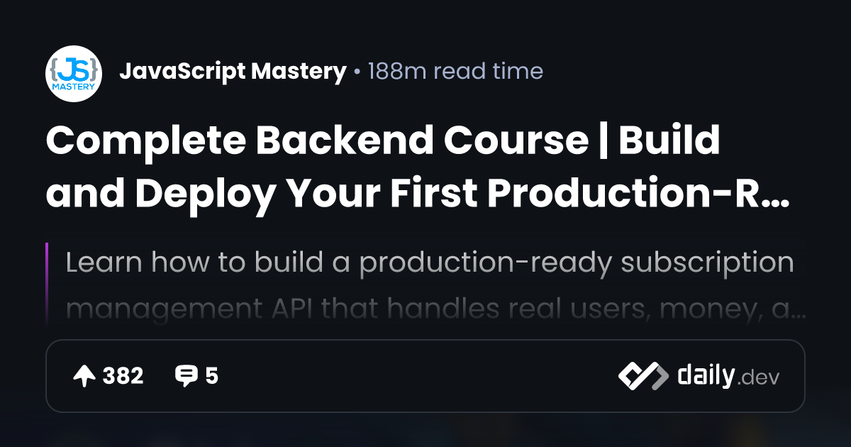 Complete Backend Course | Build and Deploy Your First Production-Ready ...