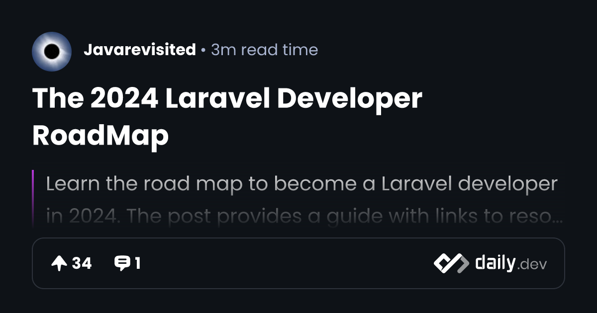 The 2024 Laravel Developer RoadMap | daily.dev The 2024 Laravel Developer RoadMap | daily.dev