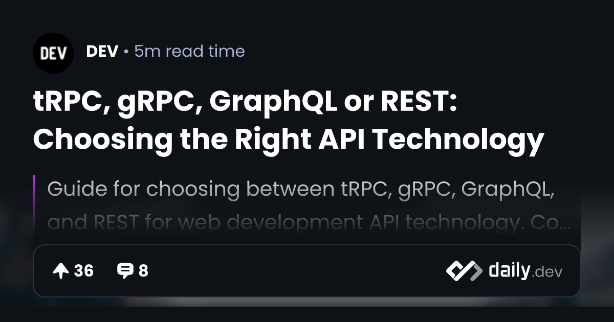 tRPC, gRPC, GraphQL or REST: Choosing the Right API Technology | daily.dev