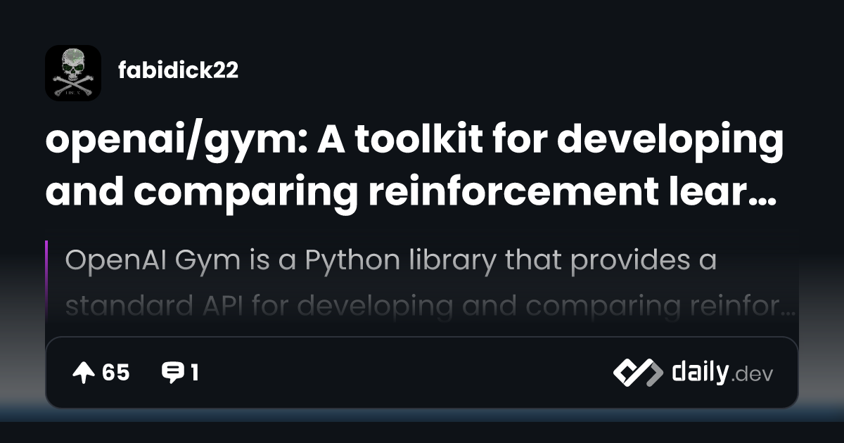 openai/gym: A toolkit for developing and comparing reinforcement ...