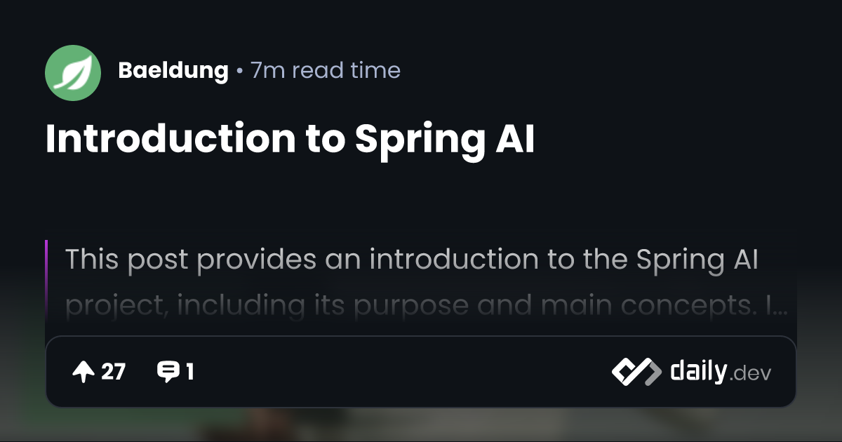 Introduction to Spring AI | daily.dev