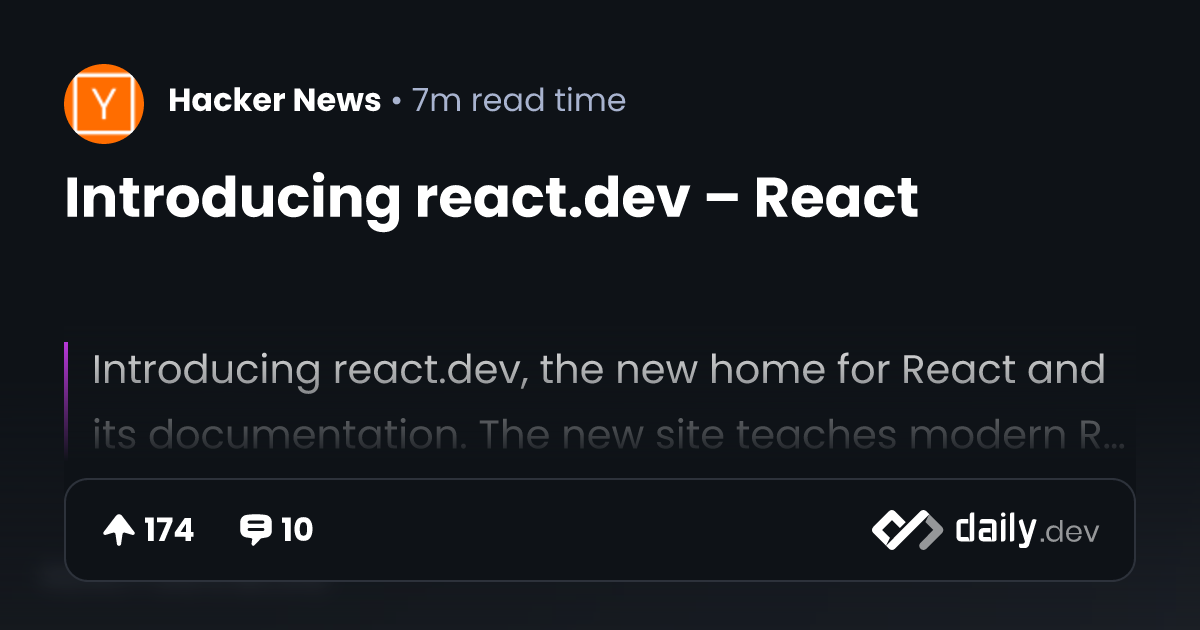 Introducing React Dev React Daily Dev