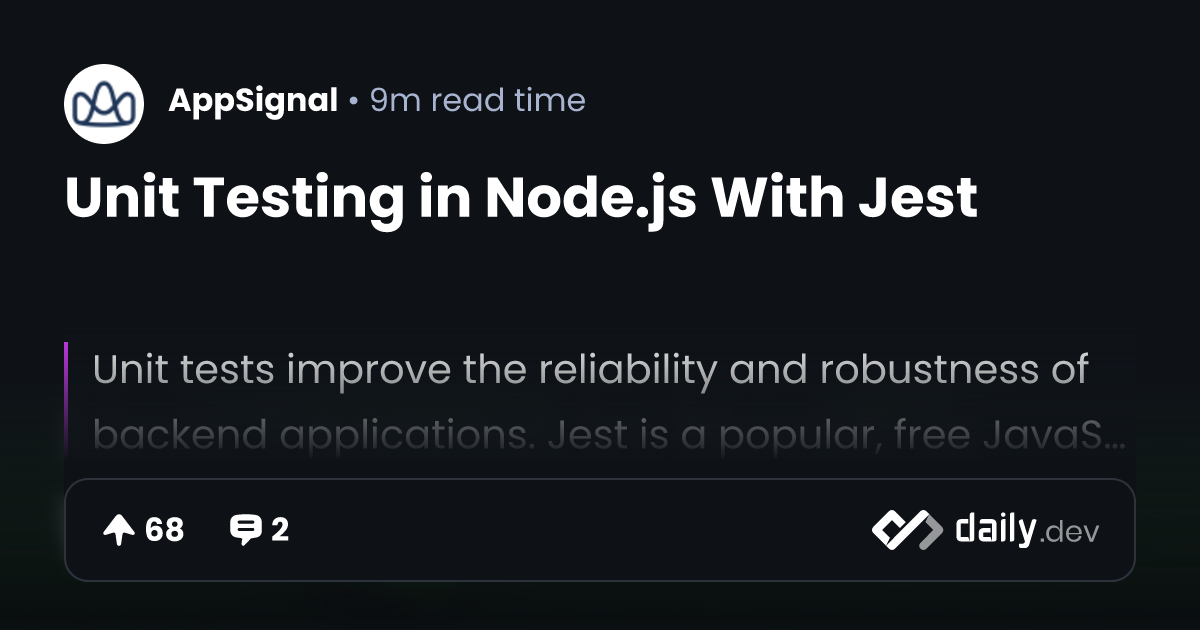 Unit Testing in Node.js With Jest | daily.dev