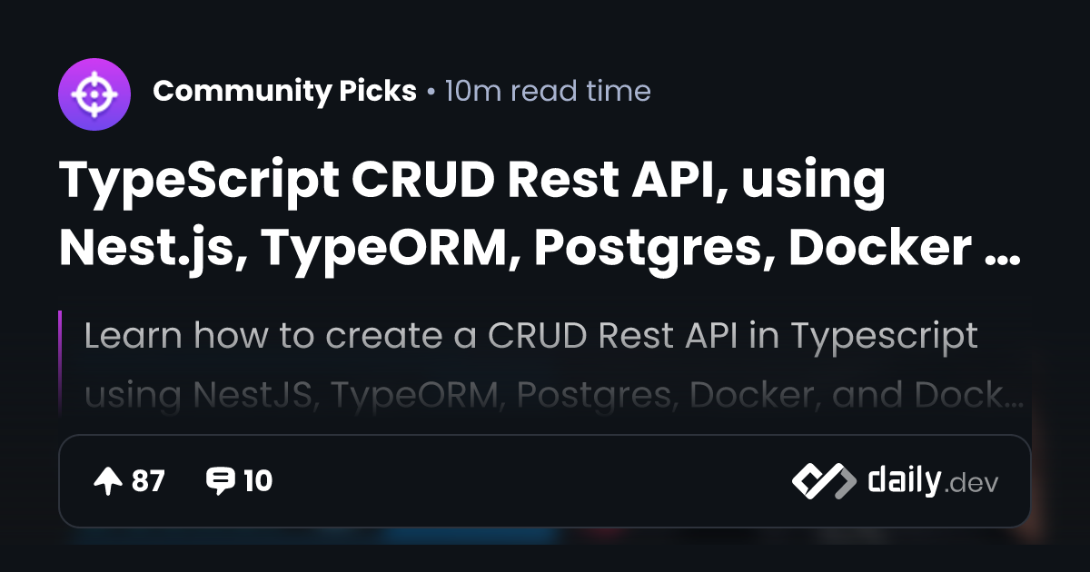 Typescript Crud Rest Api Using Nest Js Typeorm Postgres Docker And