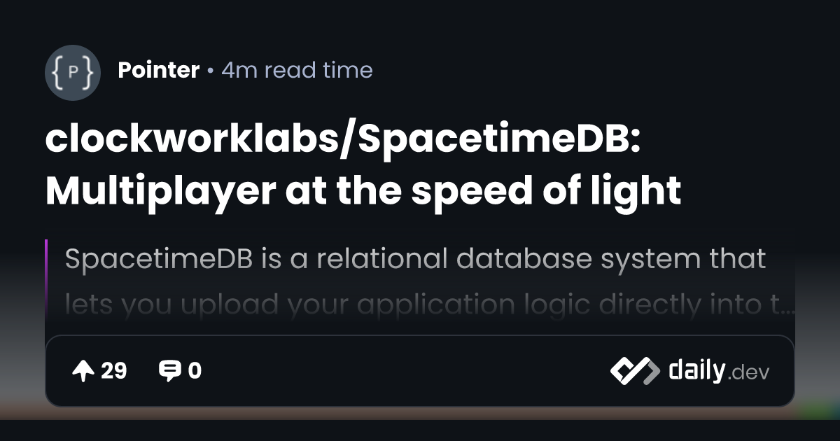 clockworklabs/SpacetimeDB: Multiplayer at the speed of light