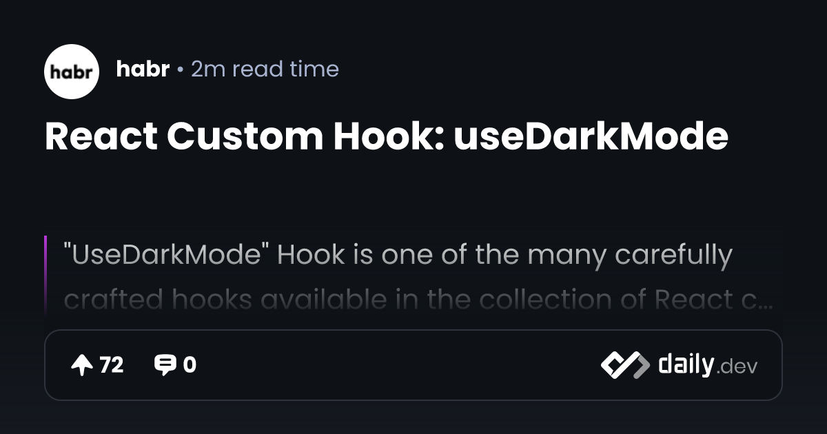 React Custom Hook Usedarkmode Daily Dev