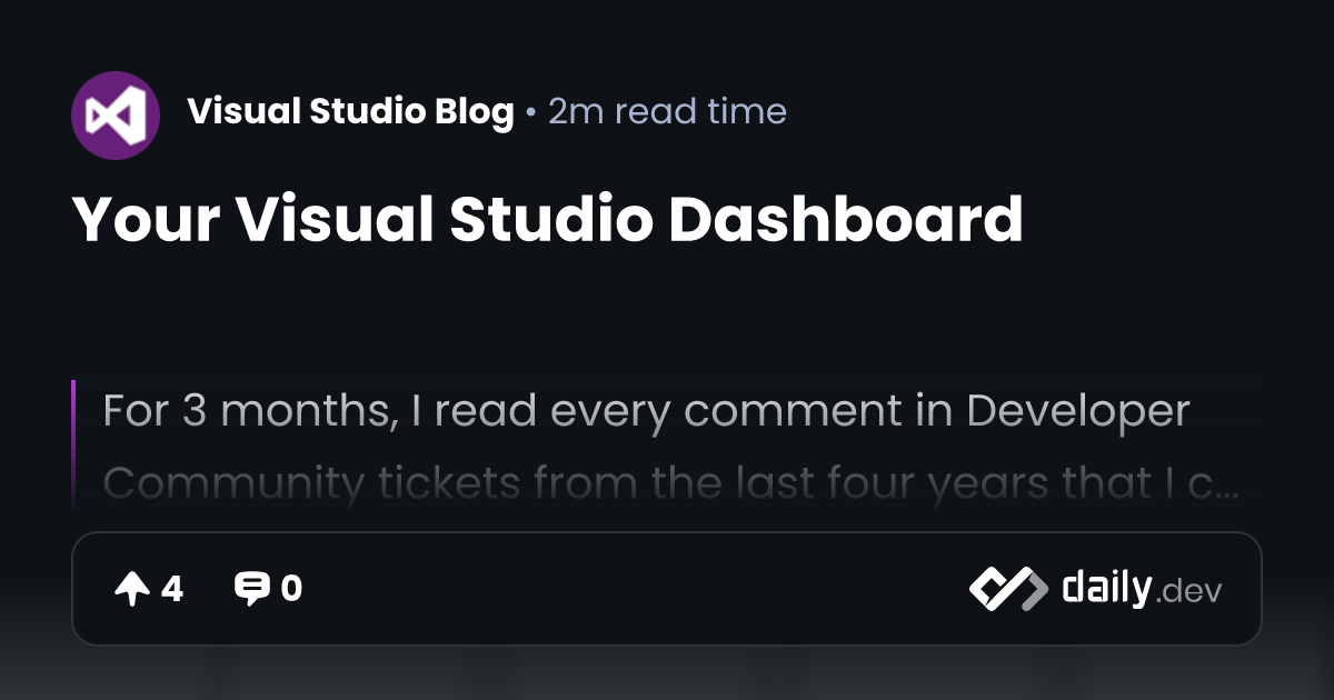 Your Visual Studio Dashboard | daily.dev