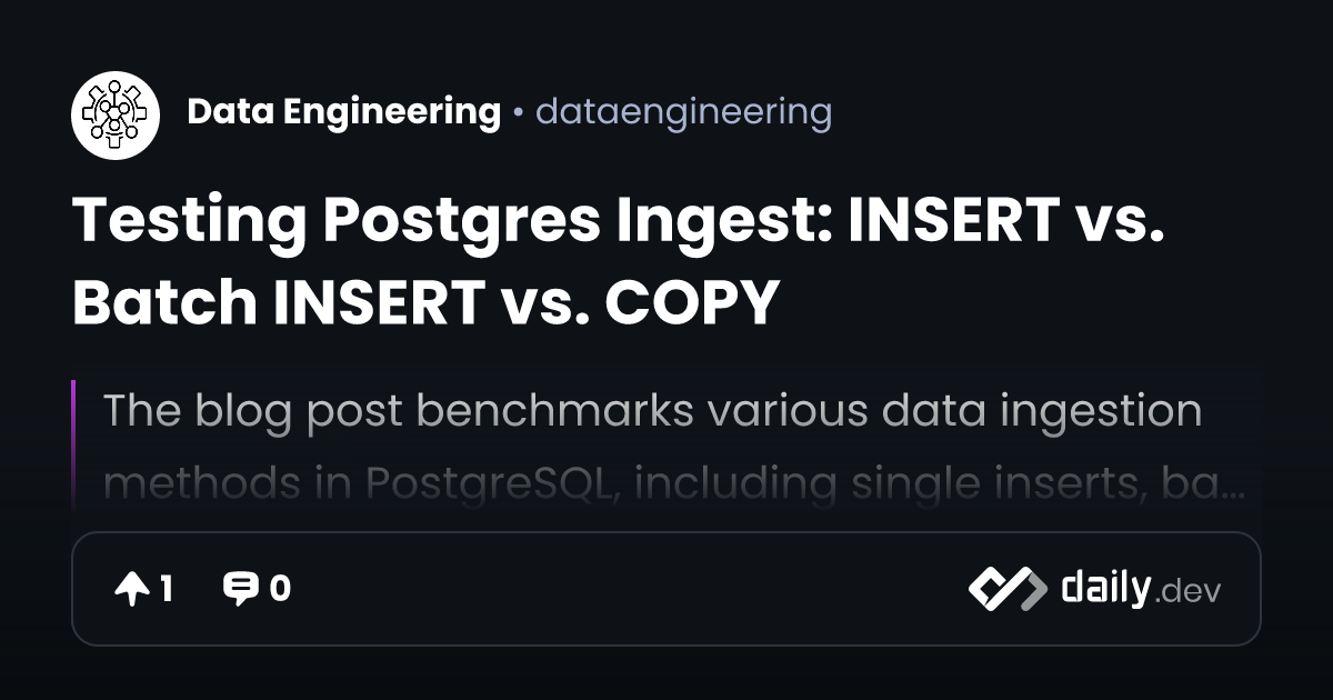 Testing Postgres Ingest: INSERT vs. Batch INSERT vs. COPY | daily.dev