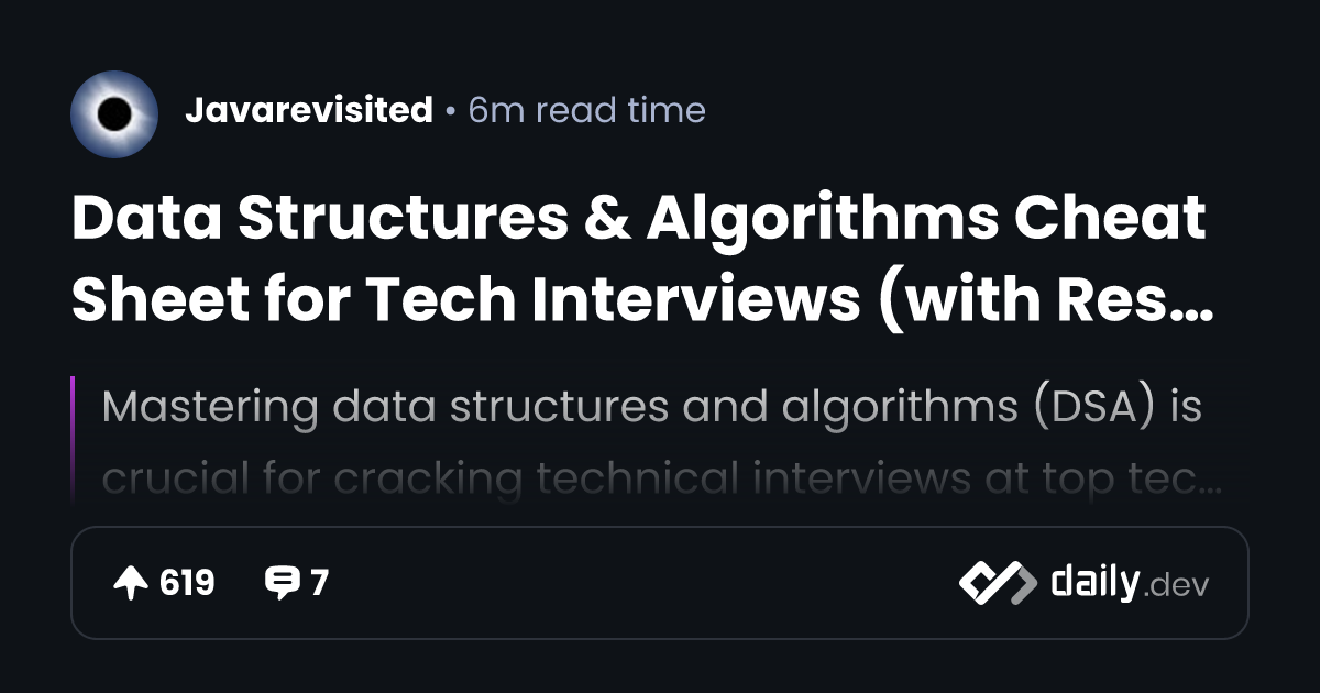 Data Structures & Algorithms Cheat Sheet for Tech Interviews (with ...