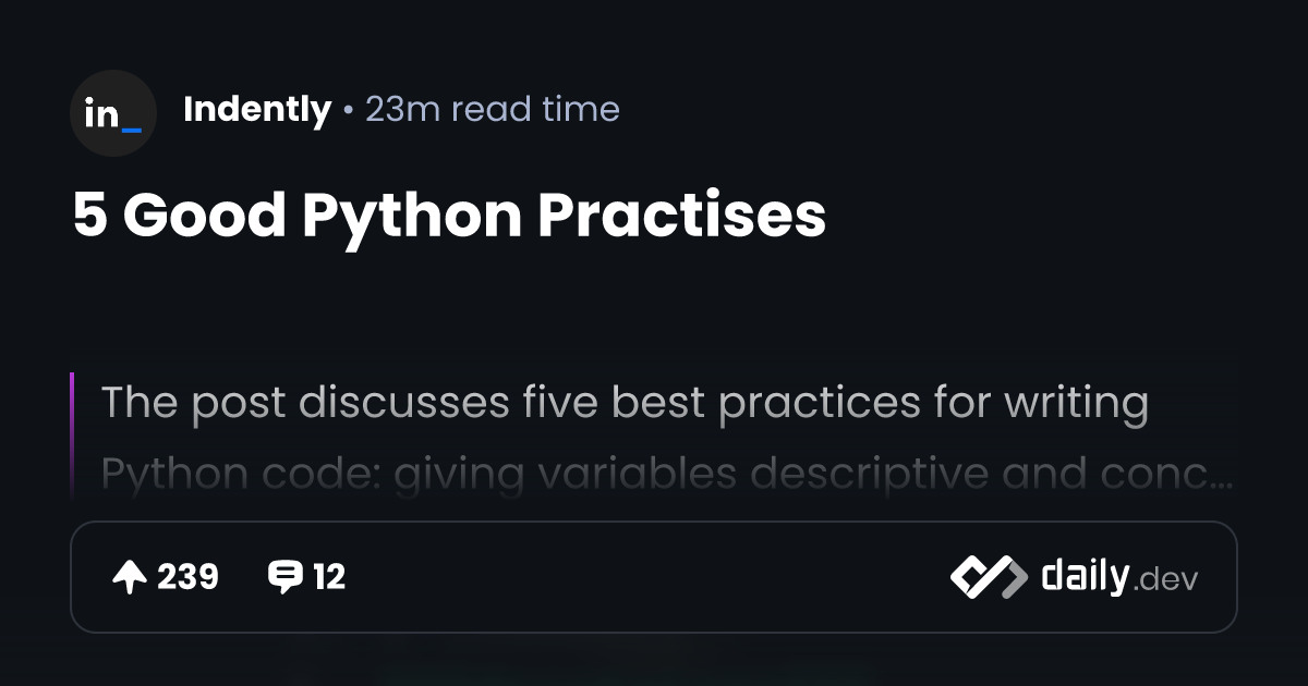 5 Good Python Practises | daily.dev