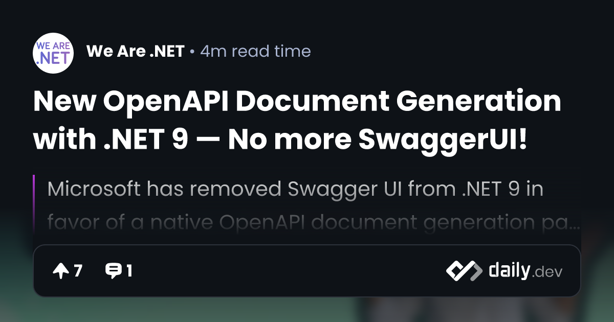 New OpenAPI Document Generation with .NET 9 — No more...