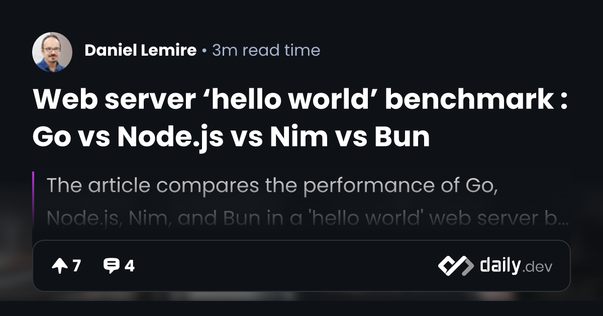 Web Server Hello World Benchmark Go Vs Node Js Vs Nim Vs Bun