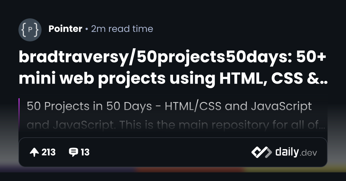 bradtraversy/50projects50days: 50+ mini web projects using HTML, CSS ...