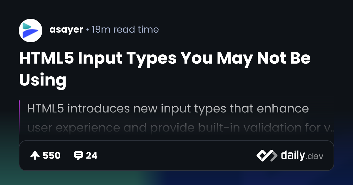 HTML5 Input Types You May Not Be Using | daily.dev