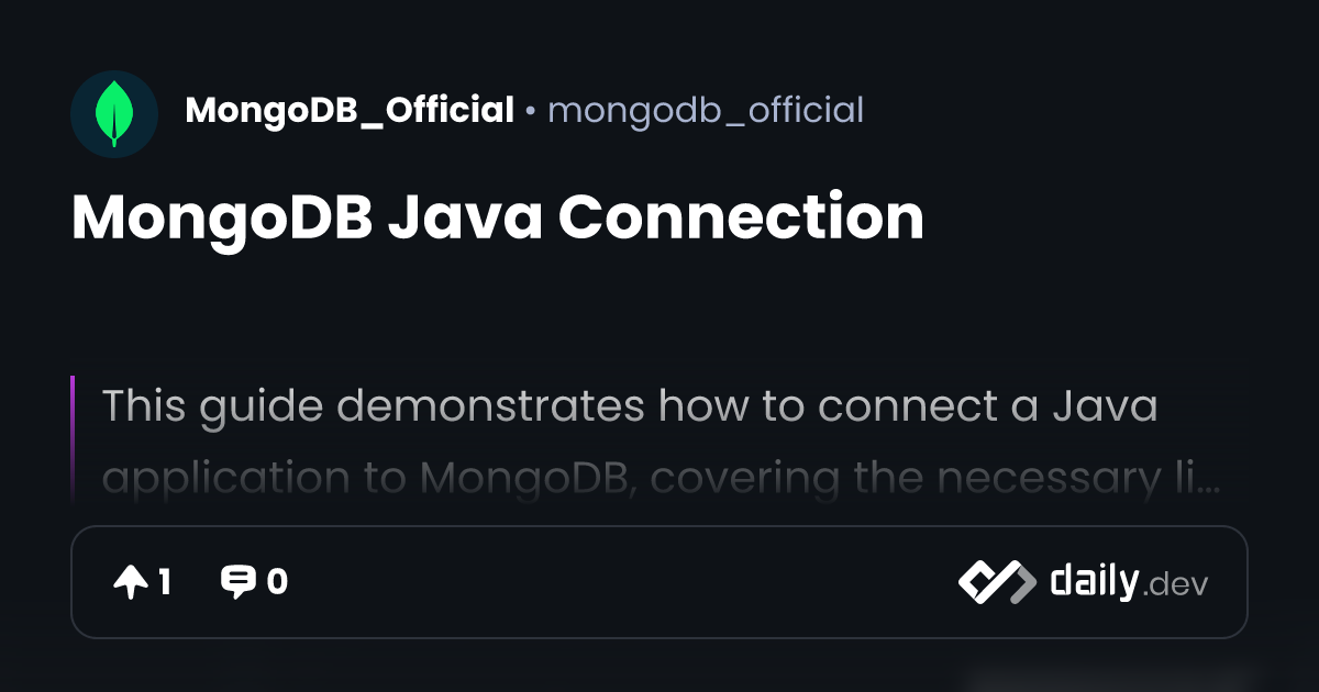 MongoDB Java Connection | daily.dev