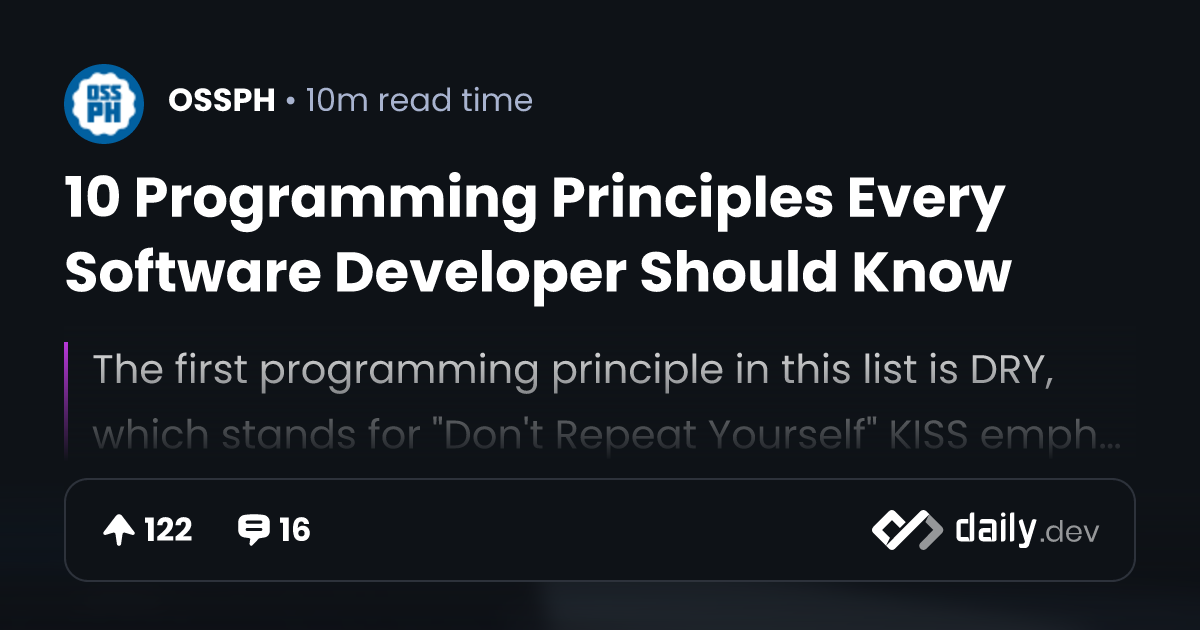 10 Programming Principles Every Software Developer Should Know | daily.dev