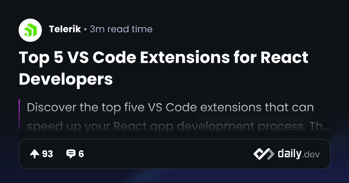 Top 5 Vs Code Extensions For React Developers Daily Dev