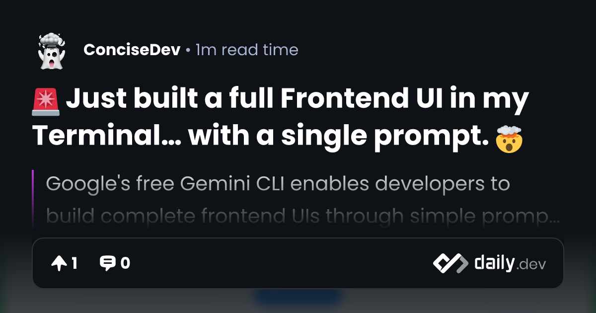 🚨 Just built a full Frontend UI in my Terminal… with a single prompt. 🤯 ...